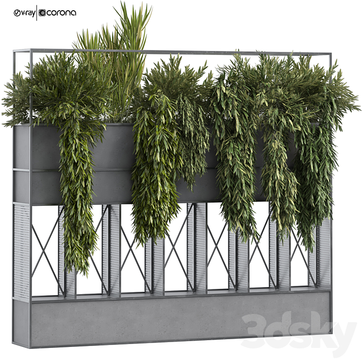vertical plant in box greenwall and partition set 364 - Indoor - 3D model