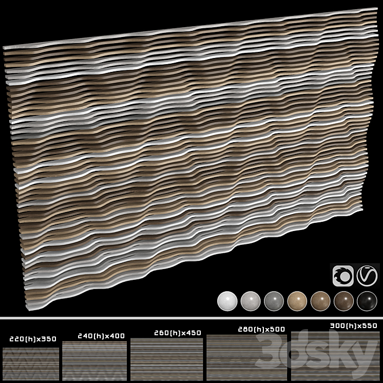 Decorative parametric wall panel made of slats for walls and ceilings ...