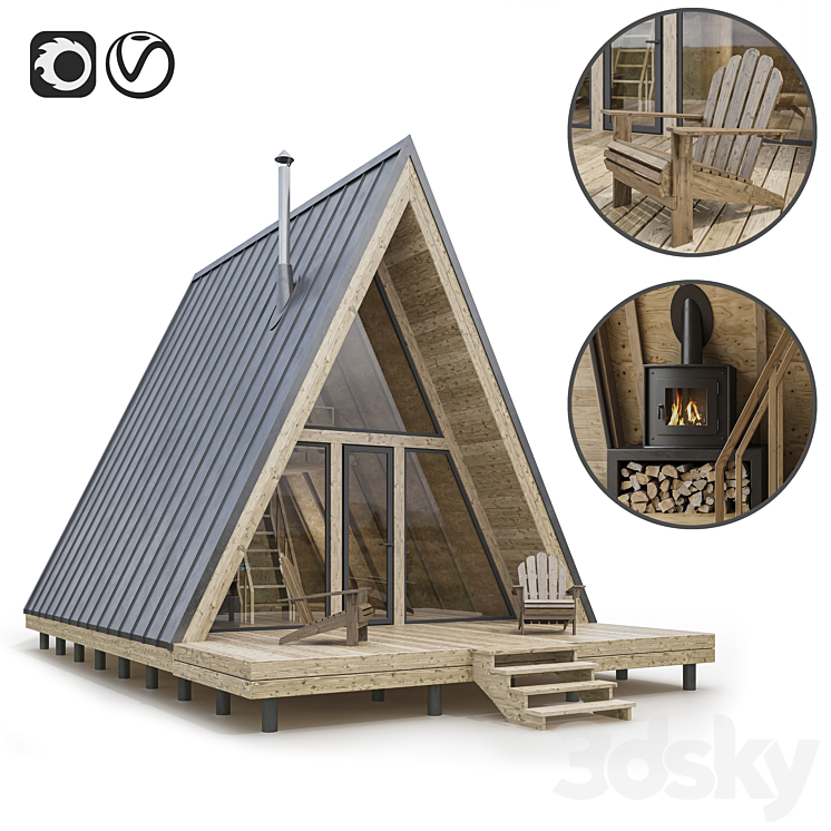 A frame house - Building - 3D model
