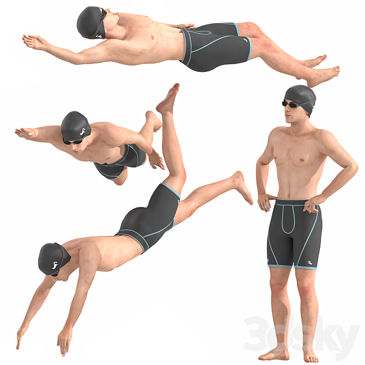 Swimmer Man 02_04 poses - Creature - 3D model