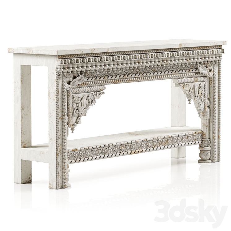 Indian Carved Console with Shelf - Console - 3D model