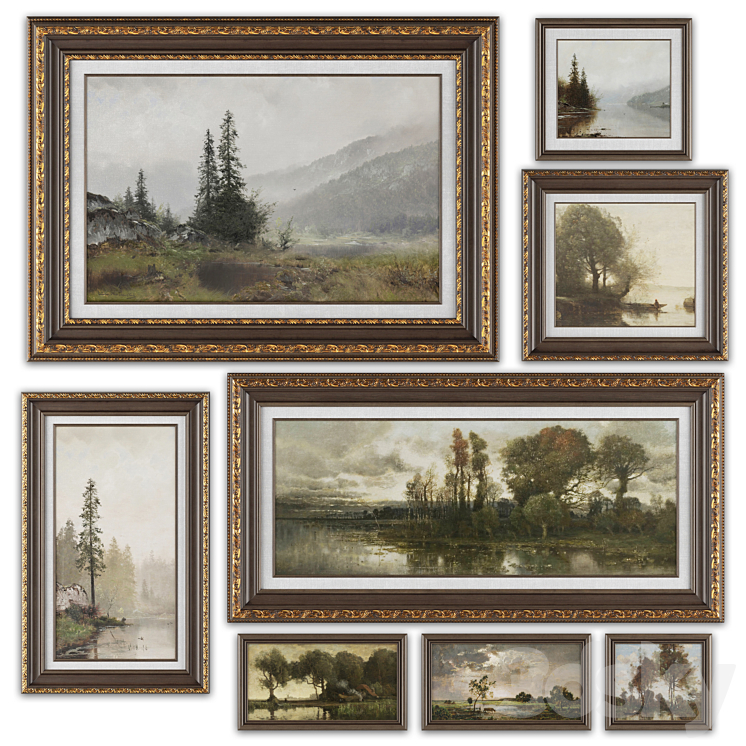 Set of paintings in classical style - Frame - 3D model