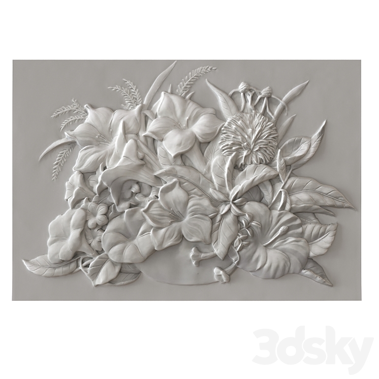 Bas-relief with a bouquet of flowers - Decorative plaster - 3D model