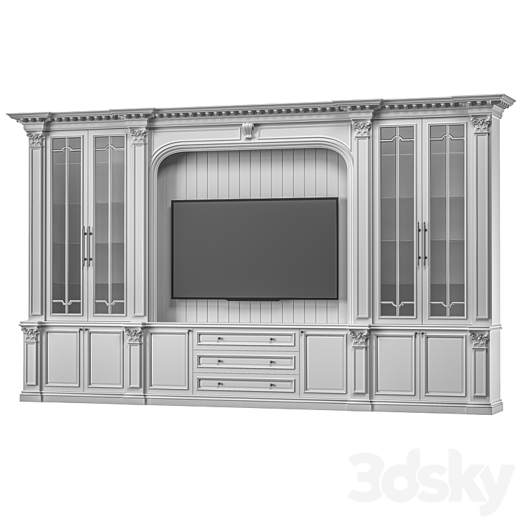 blk wood classical tv cabinet 002 - TV Wall - 3D model