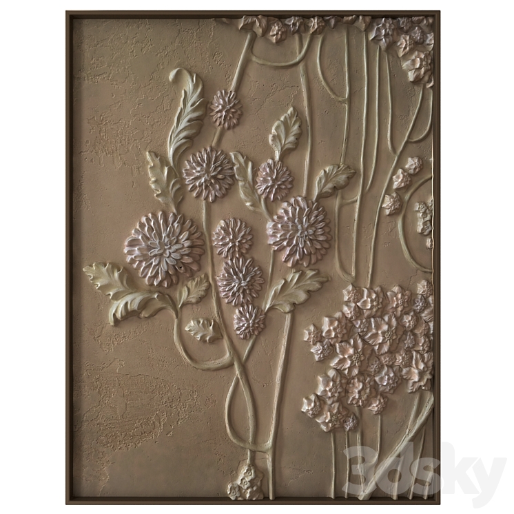 Bas-relief with flowers 02 - Decorative plaster - 3D model