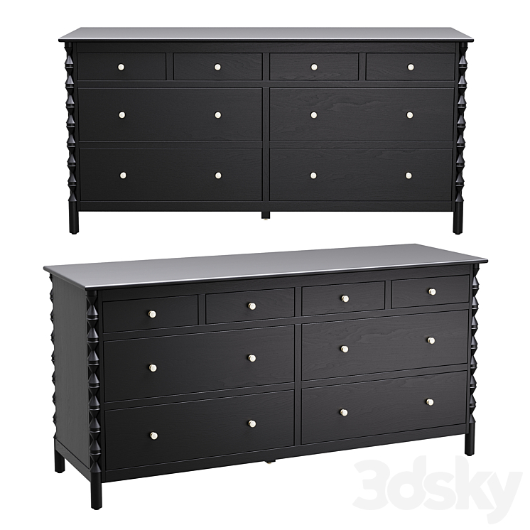 Topia 8-Drawer Dresser Black Wood - Sideboard & Chest of drawer - 3D model