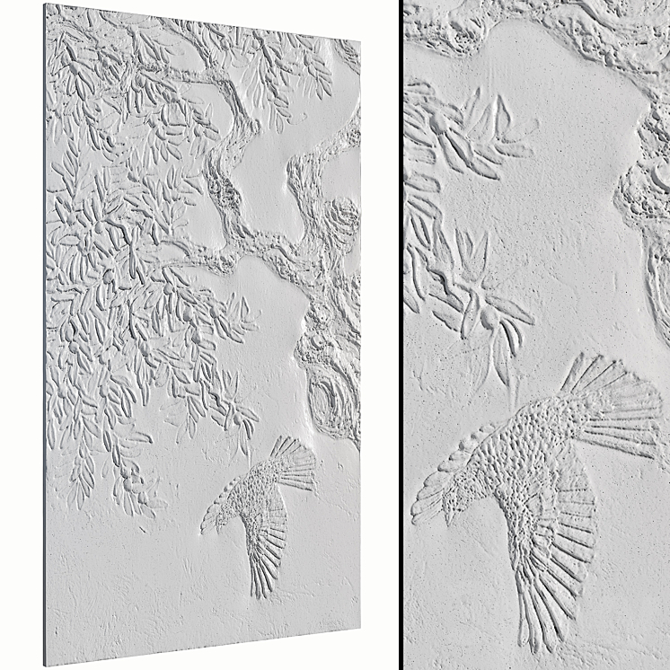 Bas-relief gypsum wall decorative panel garden bird tree - Decorative ...