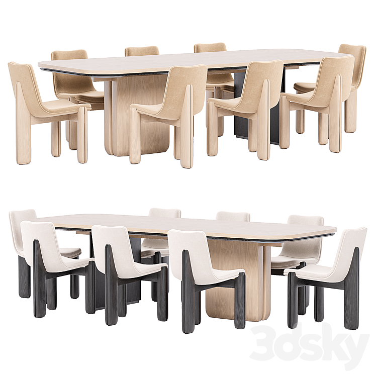 Meridian table, Vale chair dining set - Table + Chair - 3D model