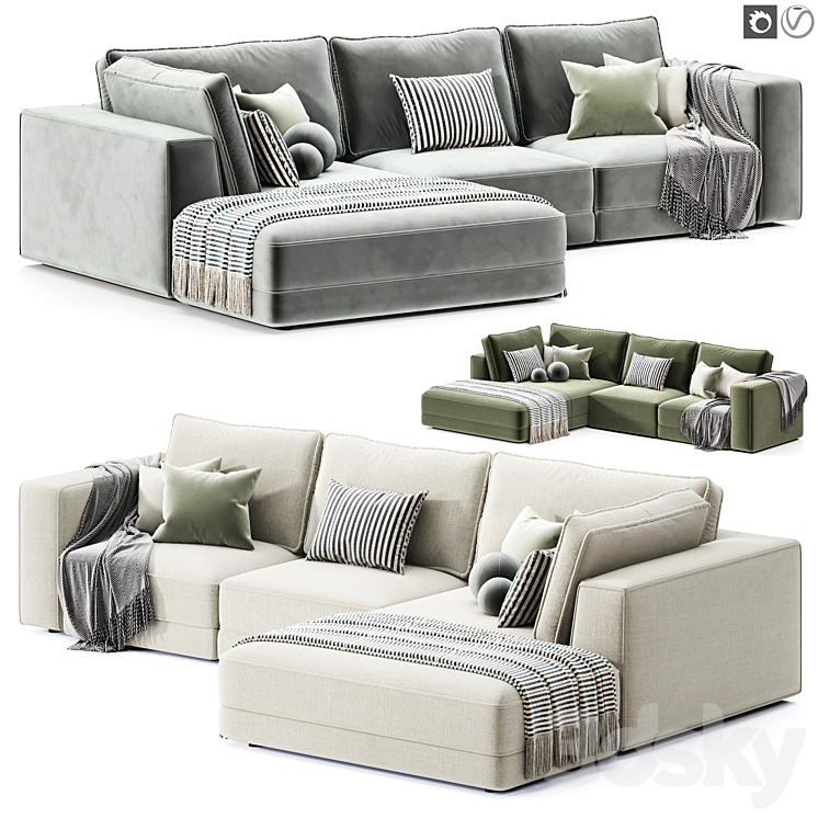 Noora 3 Modules w. open end small - Sofa - 3D model