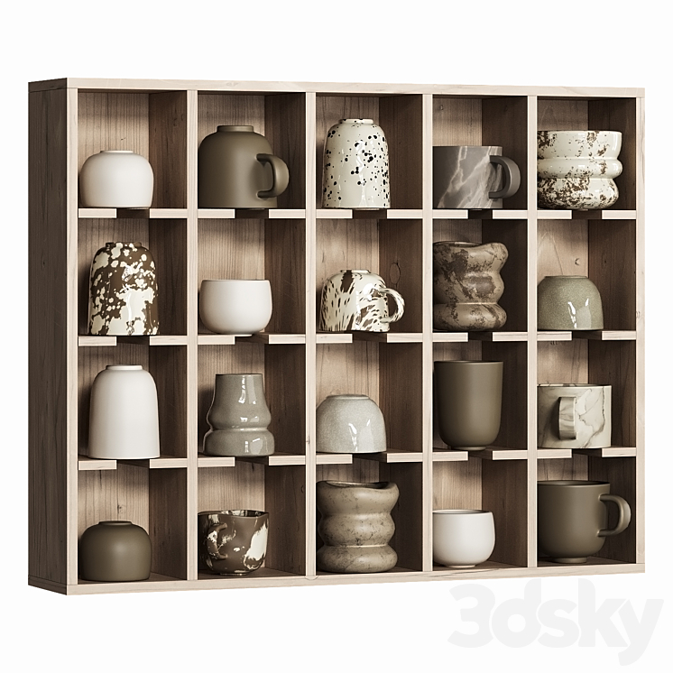 Shelf with cups - Tableware - 3D model