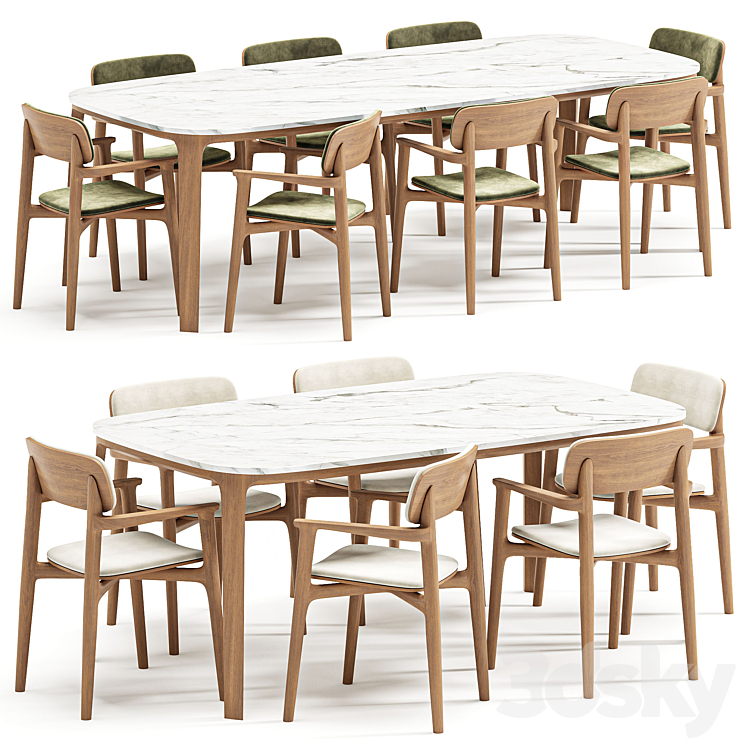 Poliform dining table Henry table Curve chairs - Table + Chair - 3D model