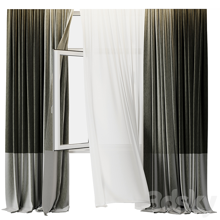 curtains green when open window 06 HBH - Curtain - 3D model