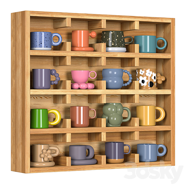 Mugs and Cups Wall Shelf Rack - Tableware - 3D model