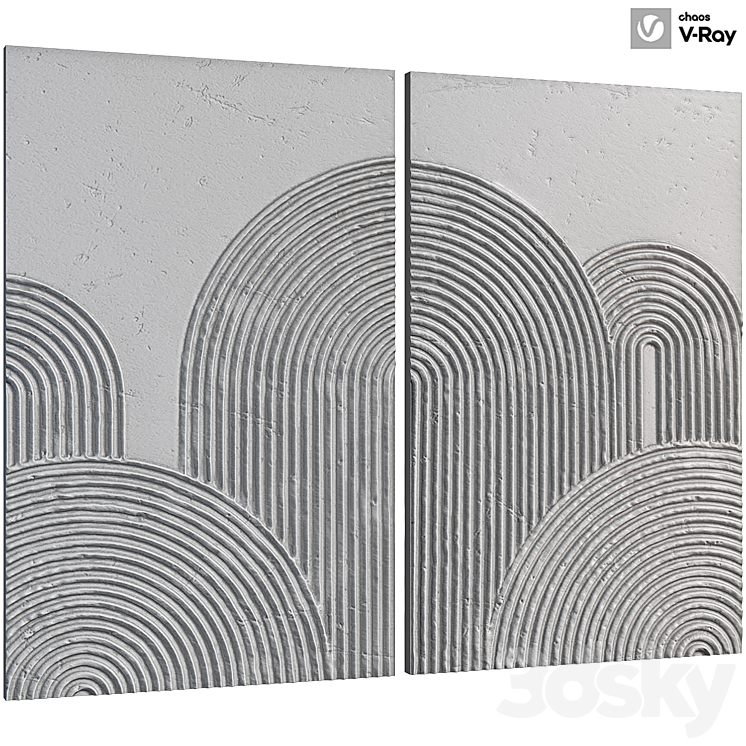 Bas-relief gypsum wall decorative panel Japan lines waves landscape ...