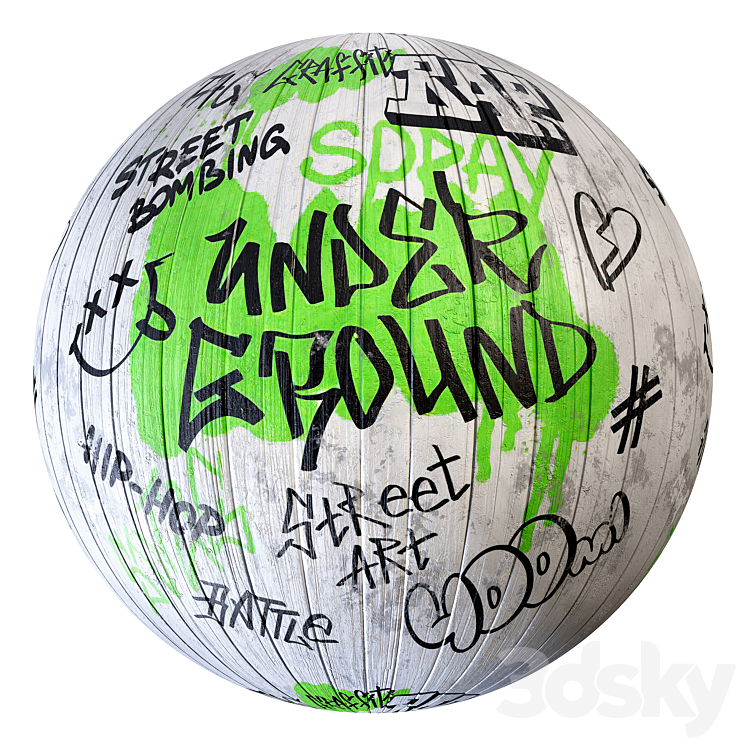 Graffiti 15 (on wood plank, plaster and brick) - Wall covering - 3D model