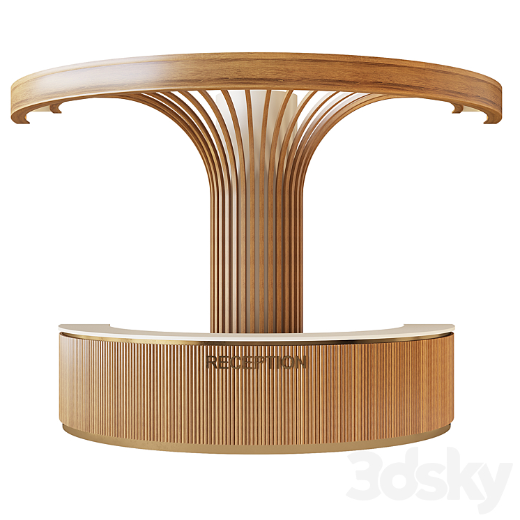 Decorative column with wooden slats and reception - Office furniture ...
