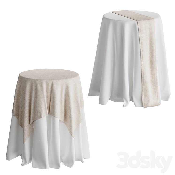 Cocktail table with double tablecloth and runner - Table - 3D model
