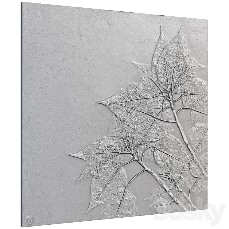 Botanical bas-relief plaster wall decorative panel plants leaves branch ...
