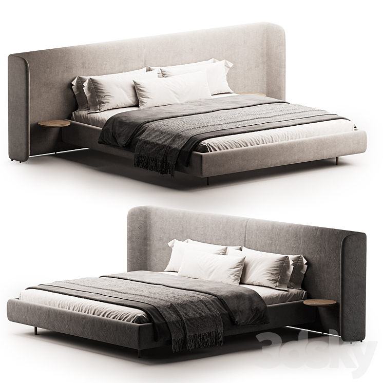 Hunker Linen Bed - Bed - 3D model