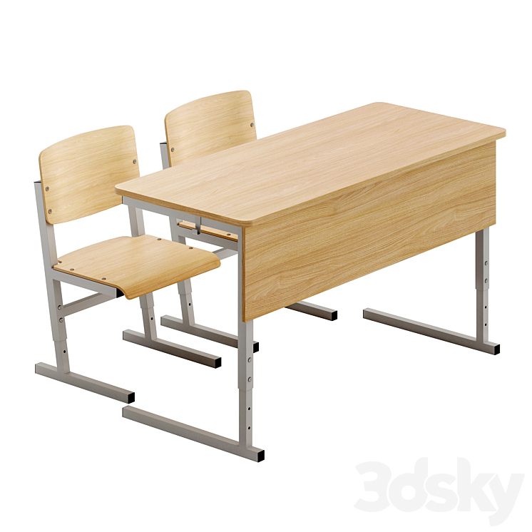 Chairs And Desk For Students Demi (2 Positions) - Table + Chair - 3d Model