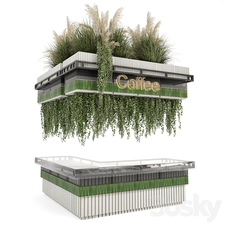 Coffee Reception Desk With Plants_Restaurant Set 2995 - Restaurant - 3D ...