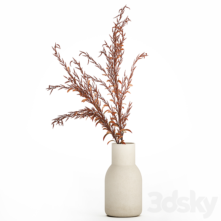 Bouquet of dried flowers from red branches of solidago in a ceramic ...