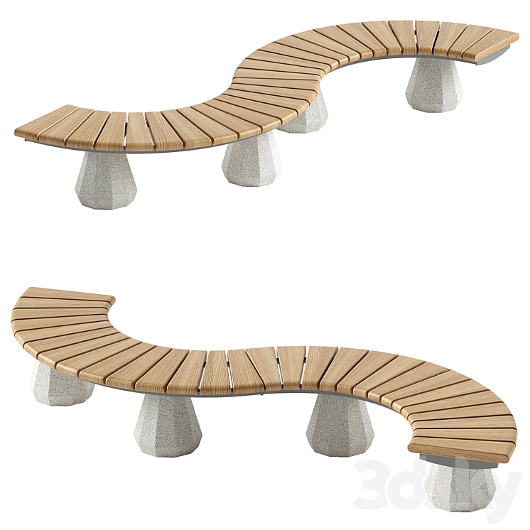 CONCRETE MODULAR BENCH 156 - Urban environment - 3D model