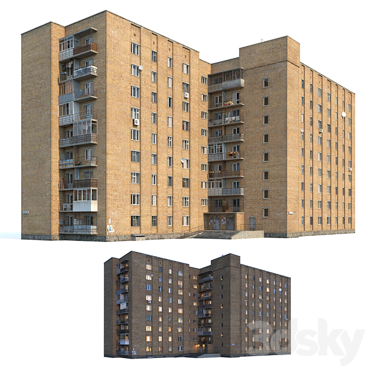 Nine-story residential building. Dormitory #1 - Building - 3D model