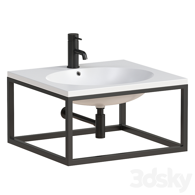 Arezzo 500 Wall Hung Basin with Matt Black Towel Rail Frame - Wash ...