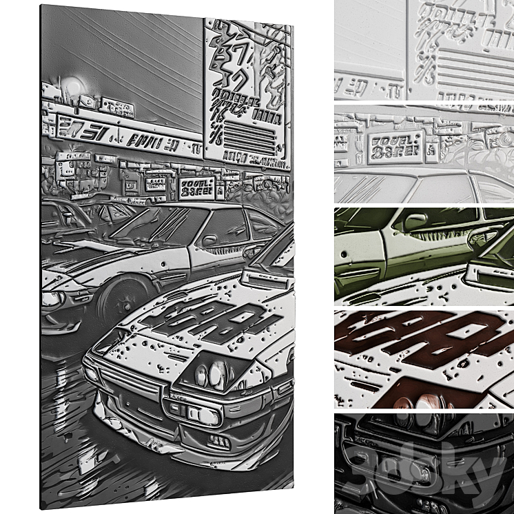 Bas-relief gypsum wall decorative panel race car street racer speed ...