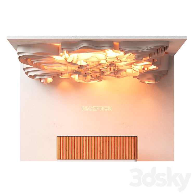 reception desk with wavy fabric ceiling - Office furniture - 3D model