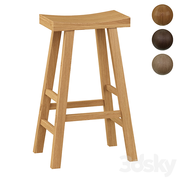Bar stool from solid elm Asayo - Chair - 3D model