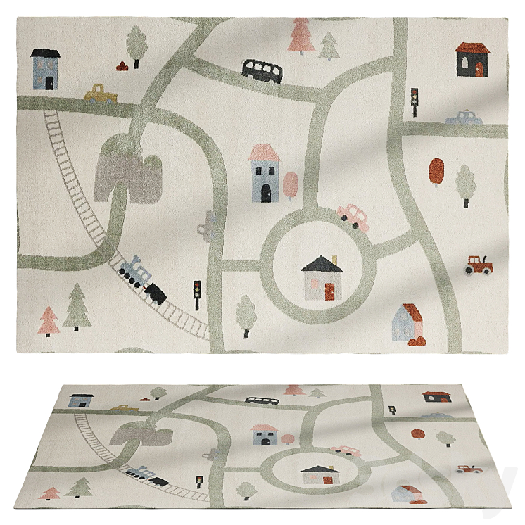 Road map White Multicolor Carpet - Carpets - 3D model