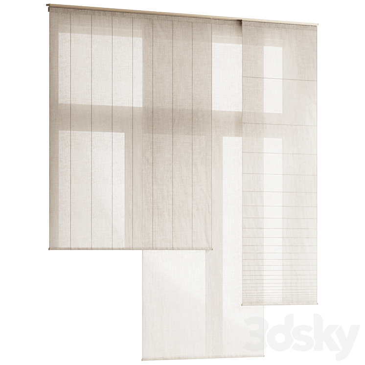 Decorative Stitching Layered Panel Curtain - Curtain - 3D model