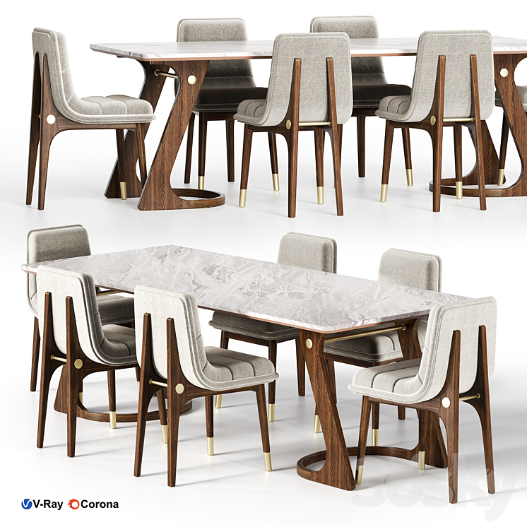 Jenny Dining Table and Chairs - Table + Chair - 3D model