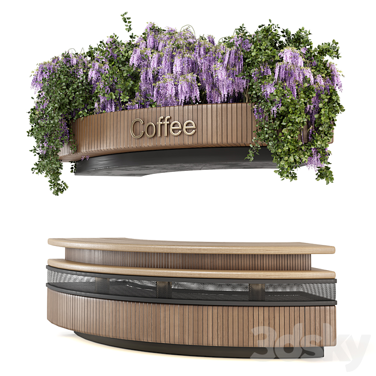 Coffee Reception Desk With Plants_Restaurant Set 3192 - Restaurant - 3D ...