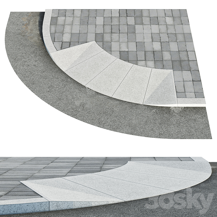 Radius curb ramp - Urban environment - 3D model