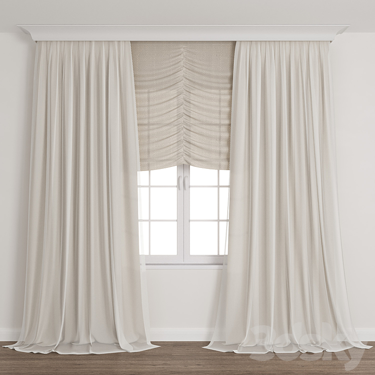 Curtains 95/ curtains with veil - Curtain - 3D model