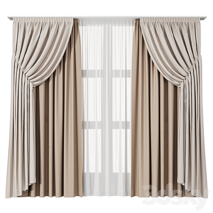Curtains with a grab in two colors 050 - Curtain - 3D model