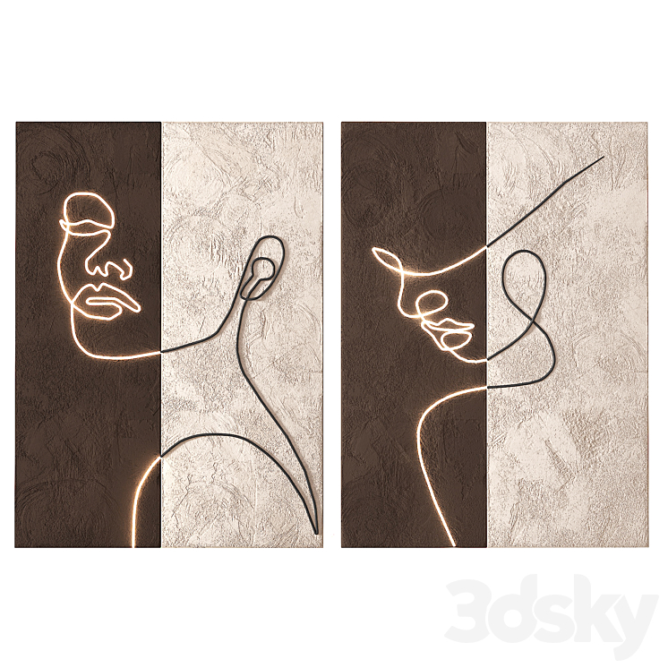 Wall Art Abstract Face Line LED Light - Frame - 3D model