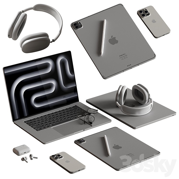 Set of Apple equipment - PC & other electronics - 3D model