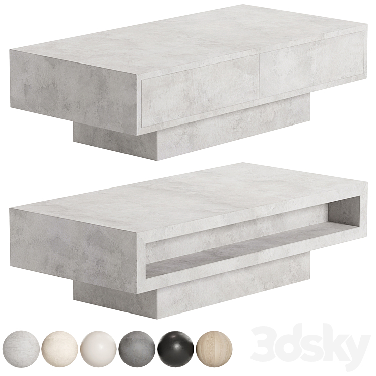 Japandi Rectangle Concrete Coffee Table with 2 Drawers & Open Storage ...