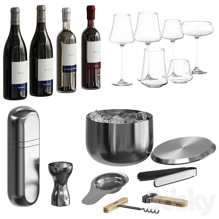 Bolia Bar Set with Wine - Tableware - 3D model