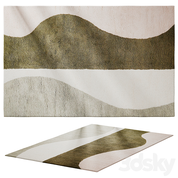 Modern Wave Shag Wool Rug - Carpets - 3D model