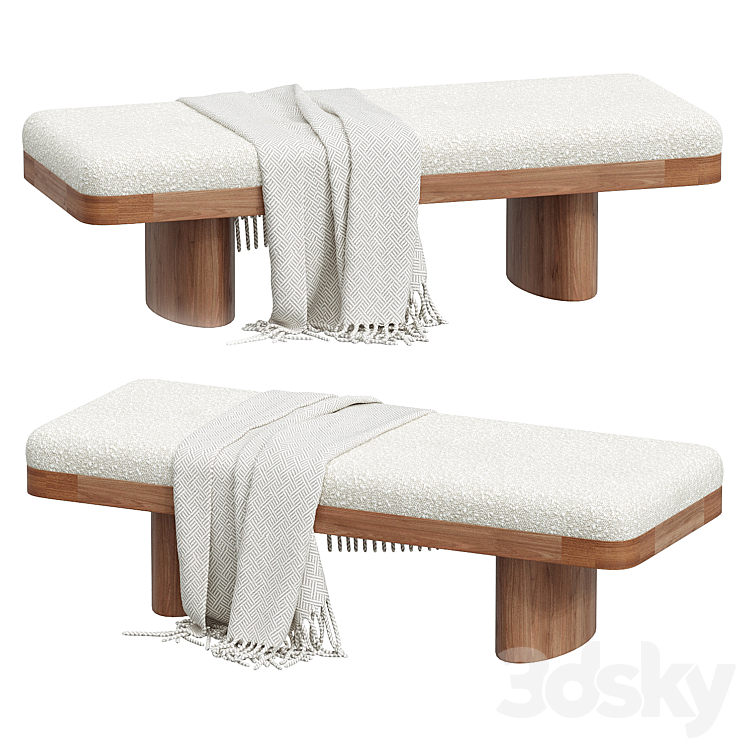Ollie White Performance Boucle Large Bench - Other soft seating - 3D model
