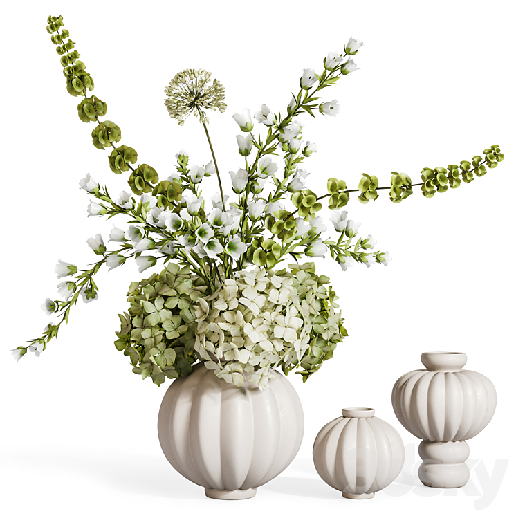 Botanical Trio Vase Set - Bouquet - 3D model