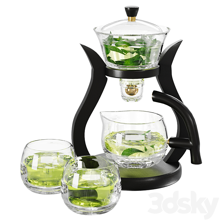 N28 Modern Glass Tea Infuser Set with Two Cups - Food and drinks - 3D model