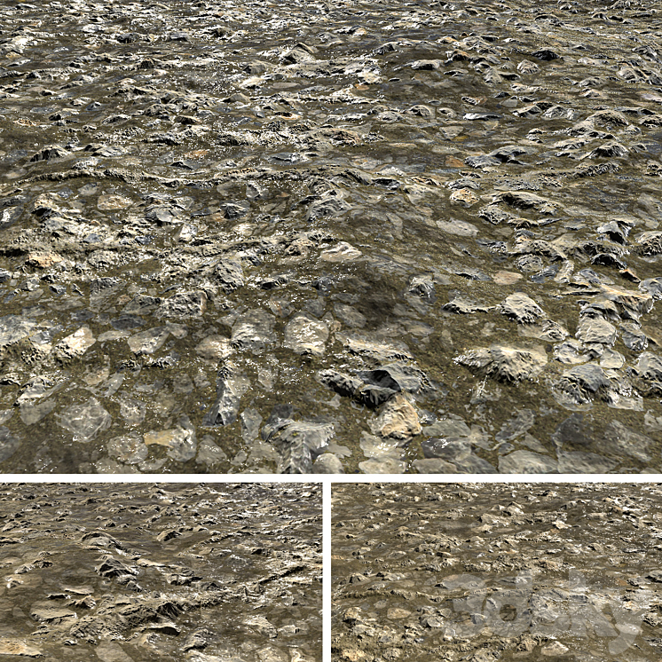 wet Muddy Rocky Ground - Natural materials - 3D model