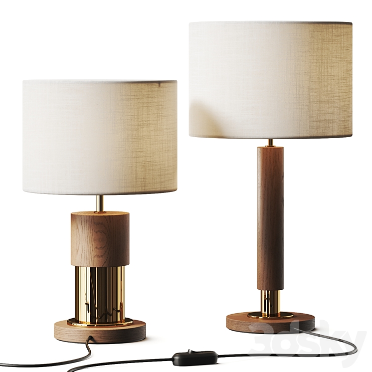 CB2 Medal Large & Small Oak Wood Table Lamps - Table lamp - 3D model