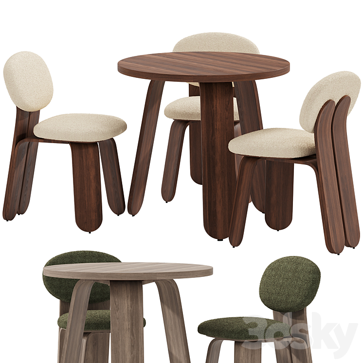 Heilan silla Chair and Heilan 80 table - Table + Chair - 3D model